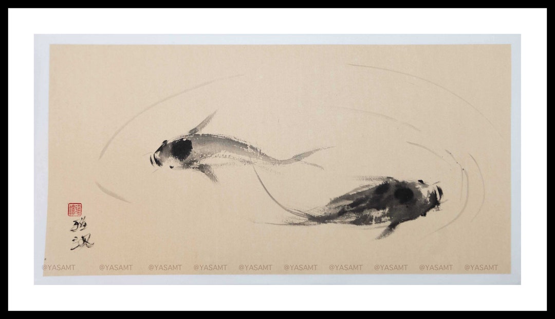 Two Koi Fish. Ink on Rice Paper. Japanese Art. Chinese Art. - Etsy