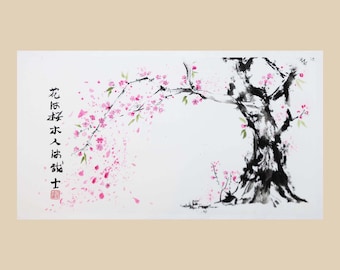 Cherry Blossom Original Painting, Ink and Watercolours on Rice Paper ...
