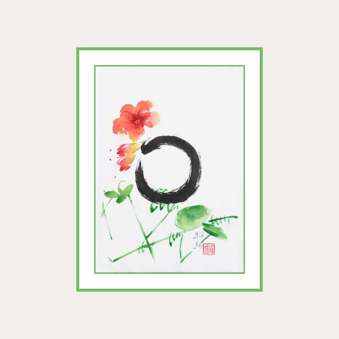 Enso Flower Painting - Japanese Sumi-e Art - Ink and Watercolours on ...