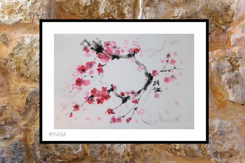Cherry Blossoms Large Original Painting – Ink and Watercolours on Rice ...