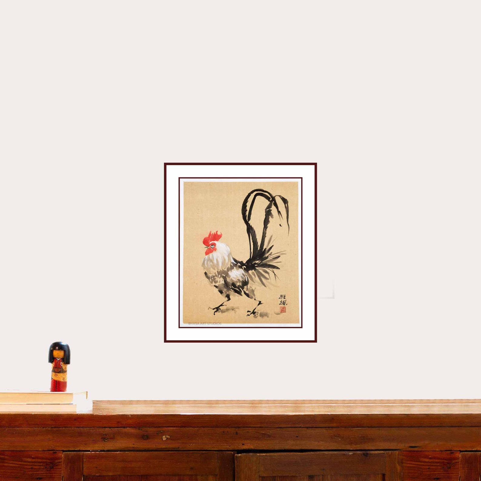 Rooster Painting - Ink and Watercolours on Rice Paper - Japanese Sumi-e ...
