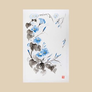 Tranquil Blue Morning Glories - Floral Watercolor Artwork - Japanese ...