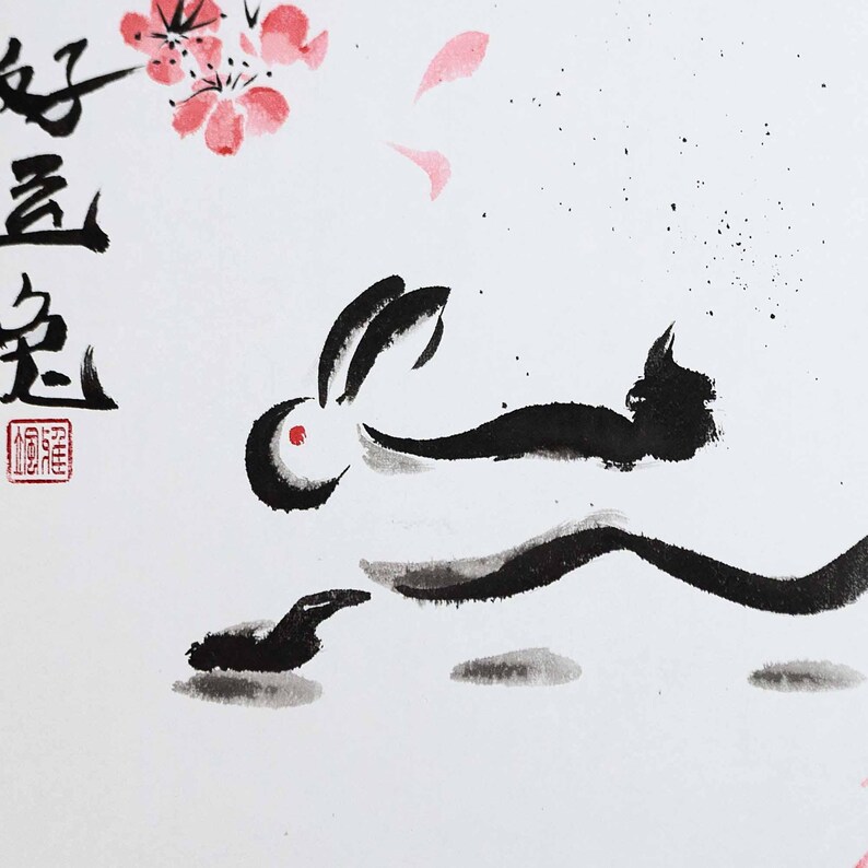 Running Hare - Original Sumi-e Painting With Calligraphy - Chinese ...