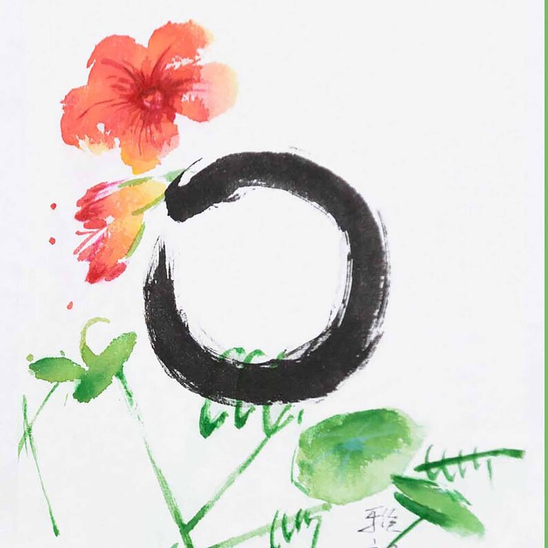 Enso Flower Painting - Japanese Sumi-e Art - Ink and Watercolours on ...