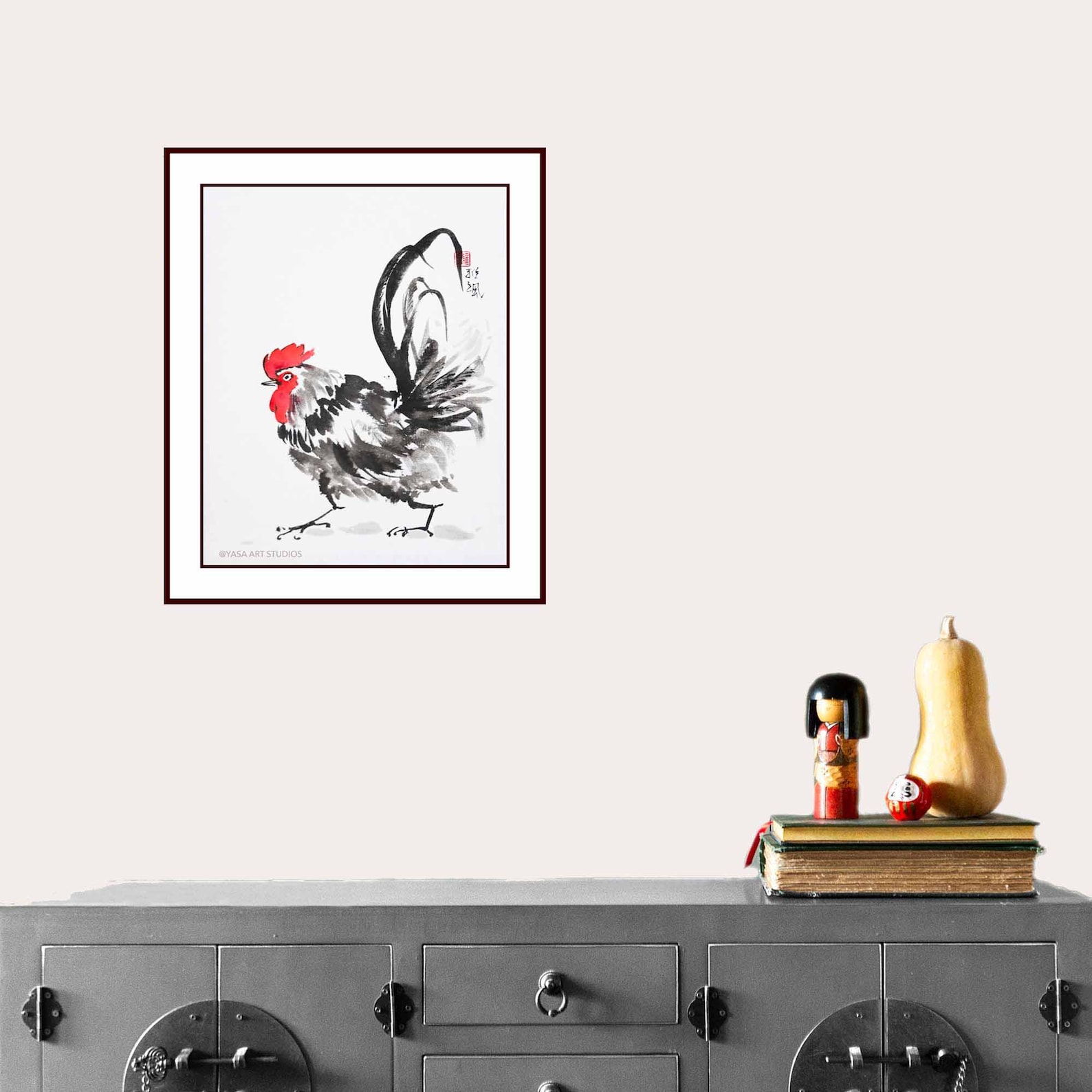 Rooster Painting - Ink and Watercolours on Rice Paper - Japanese Sumi-e ...