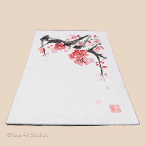 Pink Cherry Blossom Original Painting. Ink and Watercolours on Rice ...