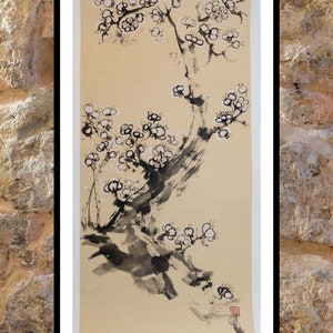 Cherry Blossom Sumi-e Painting - Japanese Sakura Art - Ink Watercolor ...