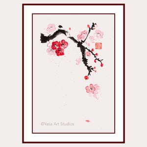 Cherry Blossom Painting - Original Sumi-e Artwork - Ink and ...