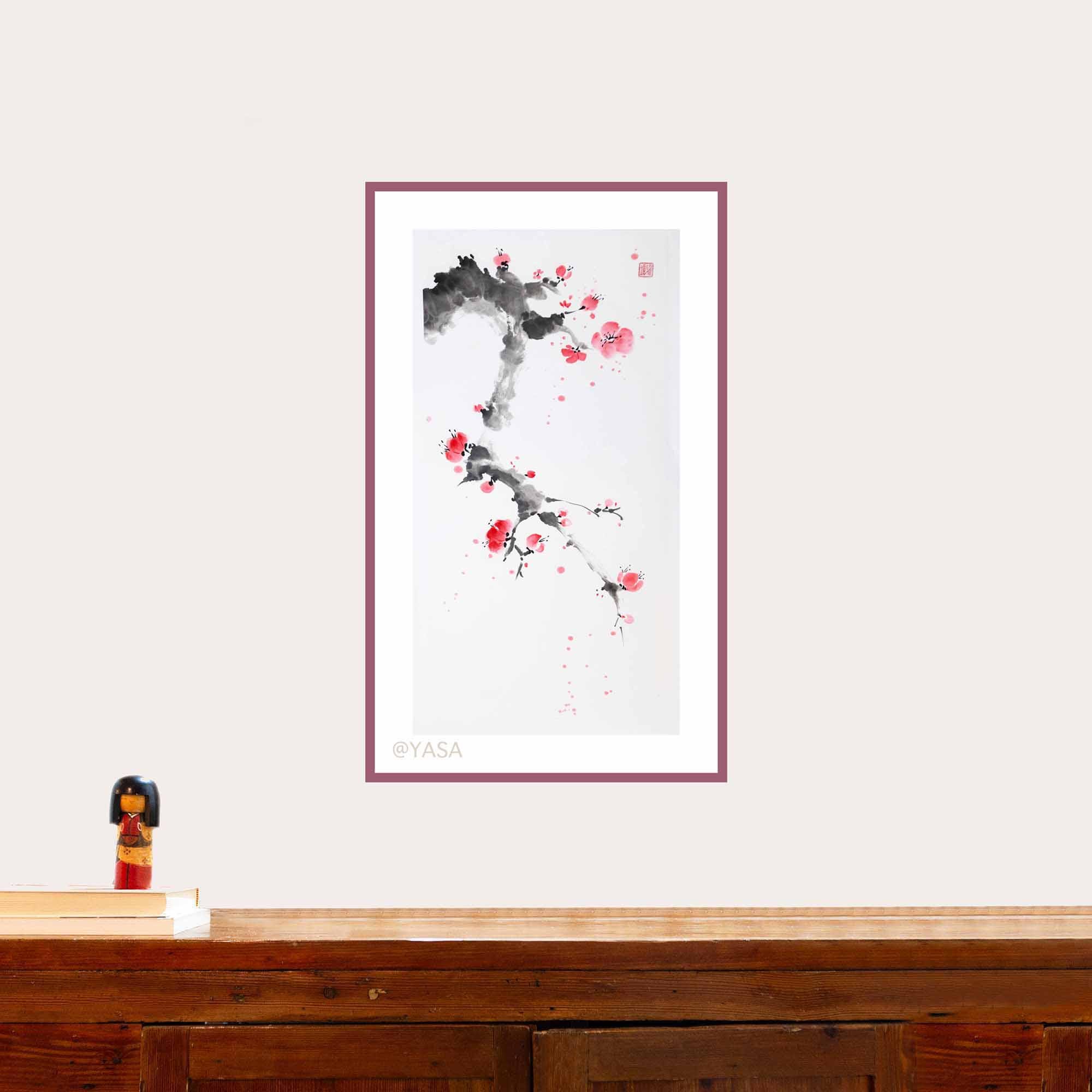 Cherry Blossom Sumi-e Painting - Japanese Sakura Art - Ink and ...