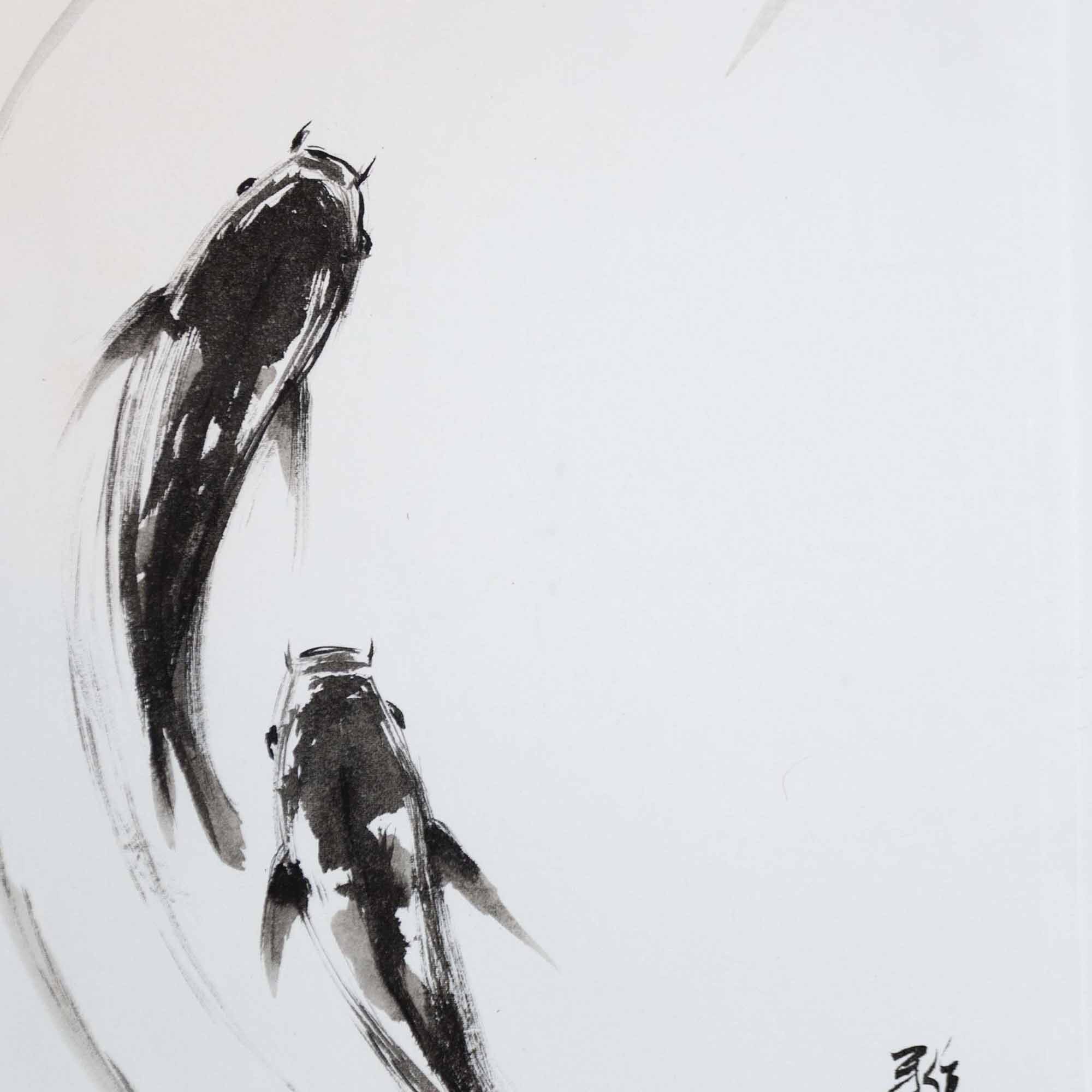 Koi Fish Sumi-e Painting: Original Japanese Ink Art on Rice Paper - Etsy