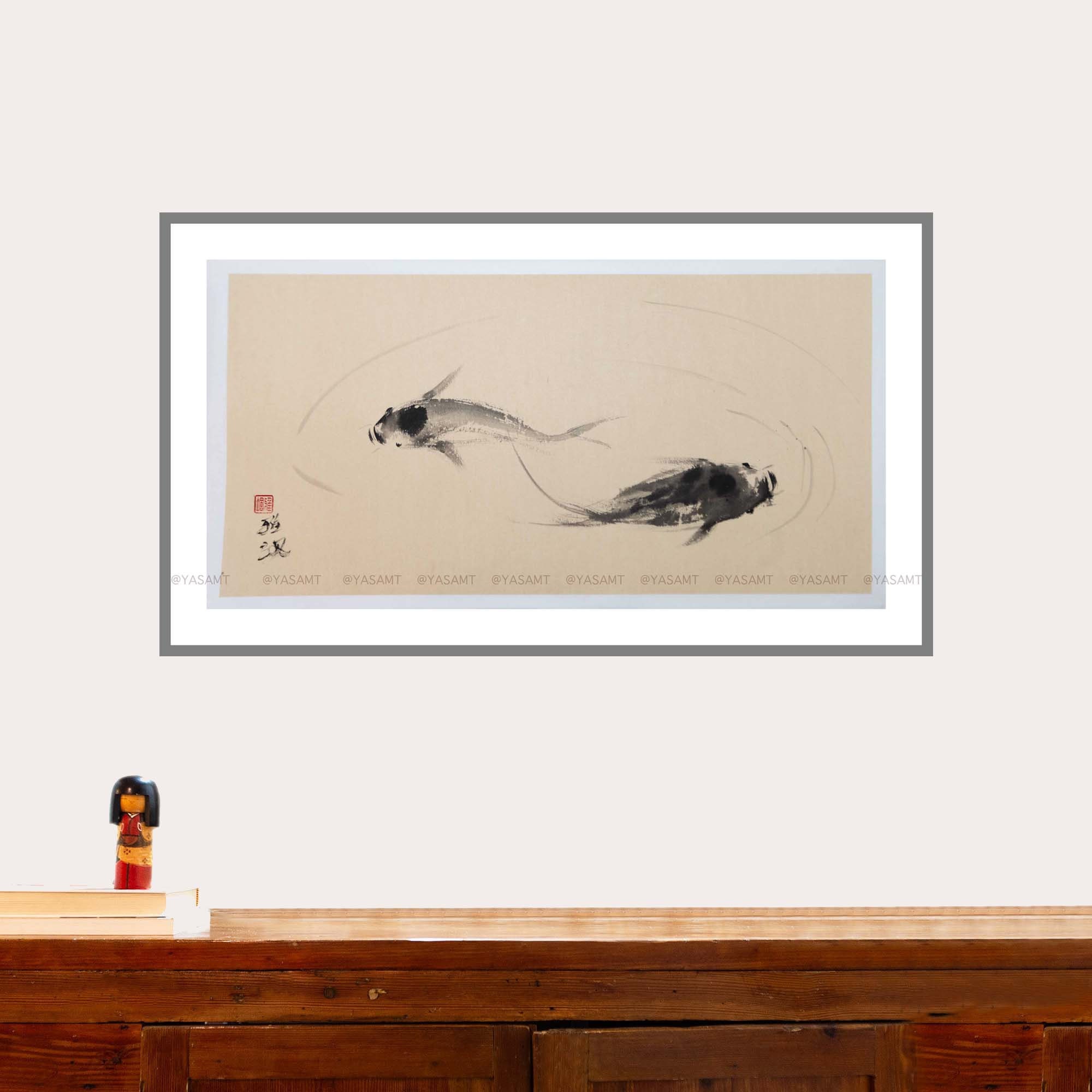 Koi Fish Painting - Original Artwork - Japanese Sumi Ink on Rice Paper ...