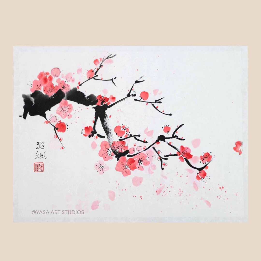 Cherry Blossoms Original Artwork, Ink and Watercolours on Rice Paper ...