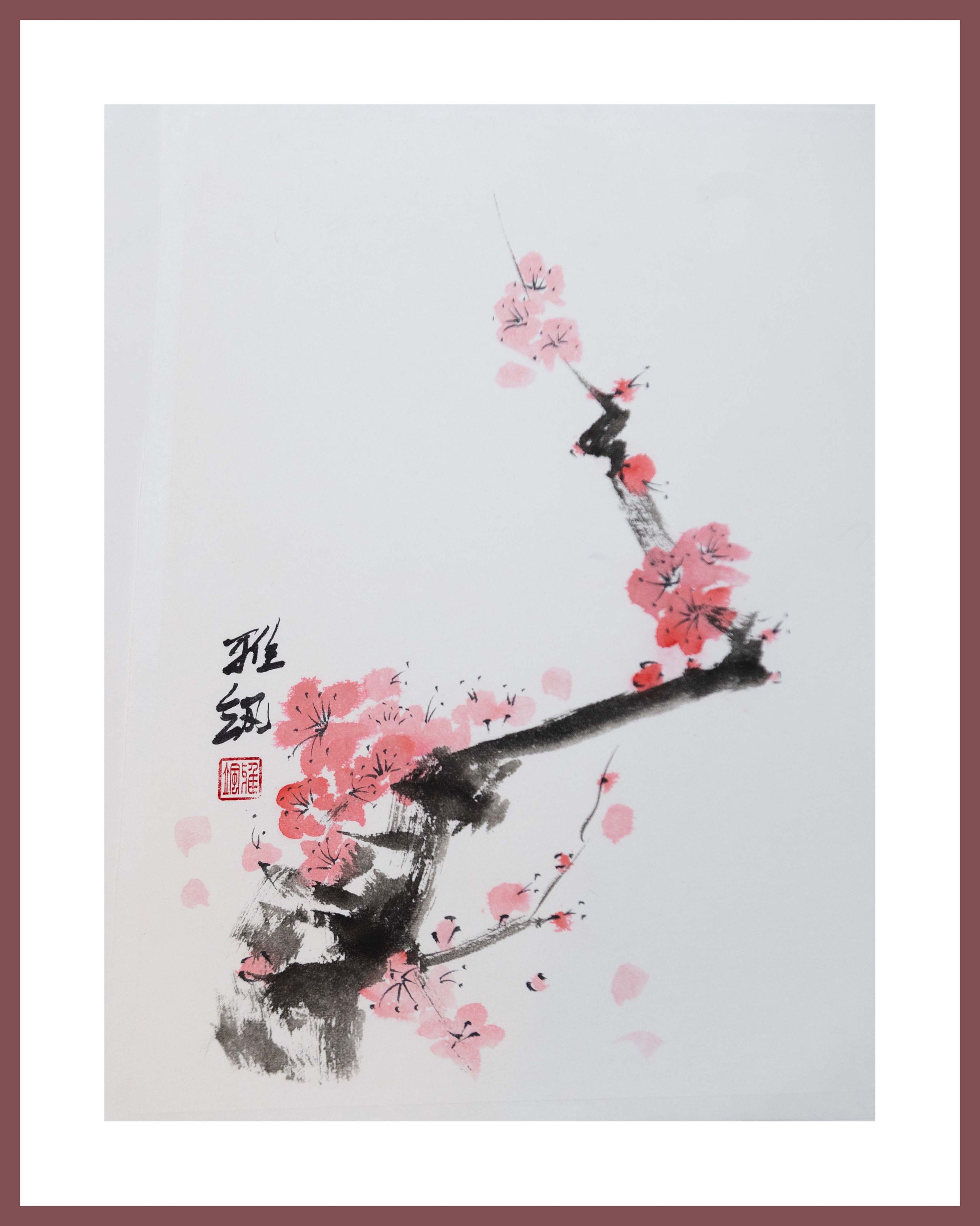 Cherry Blossoms Original Artwork, Ink and Watercolours on Rice Paper ...