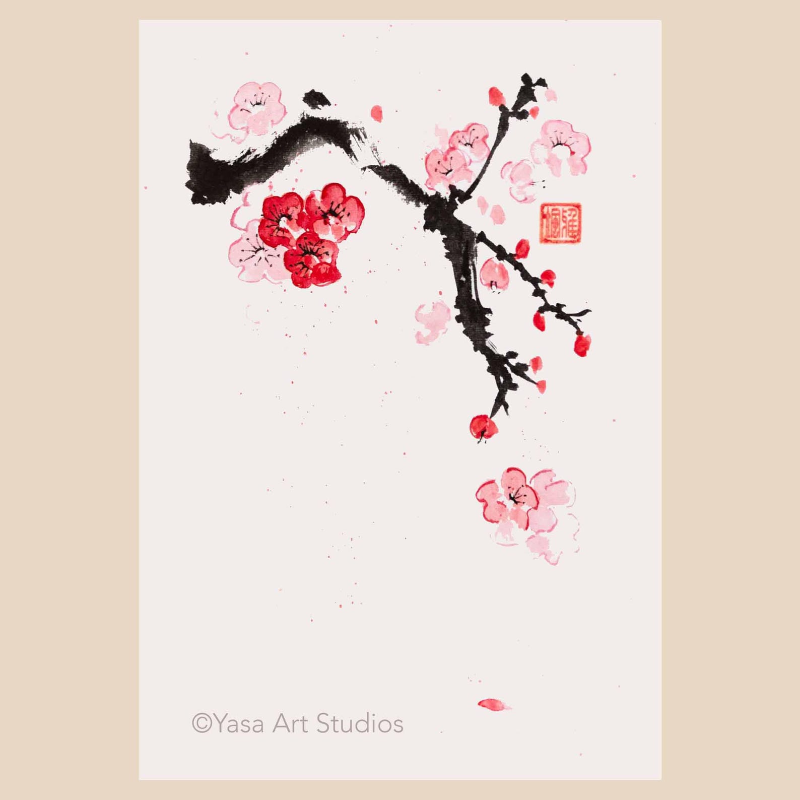 Cherry Blossom Painting - Original Sumi-e Artwork - Ink and ...