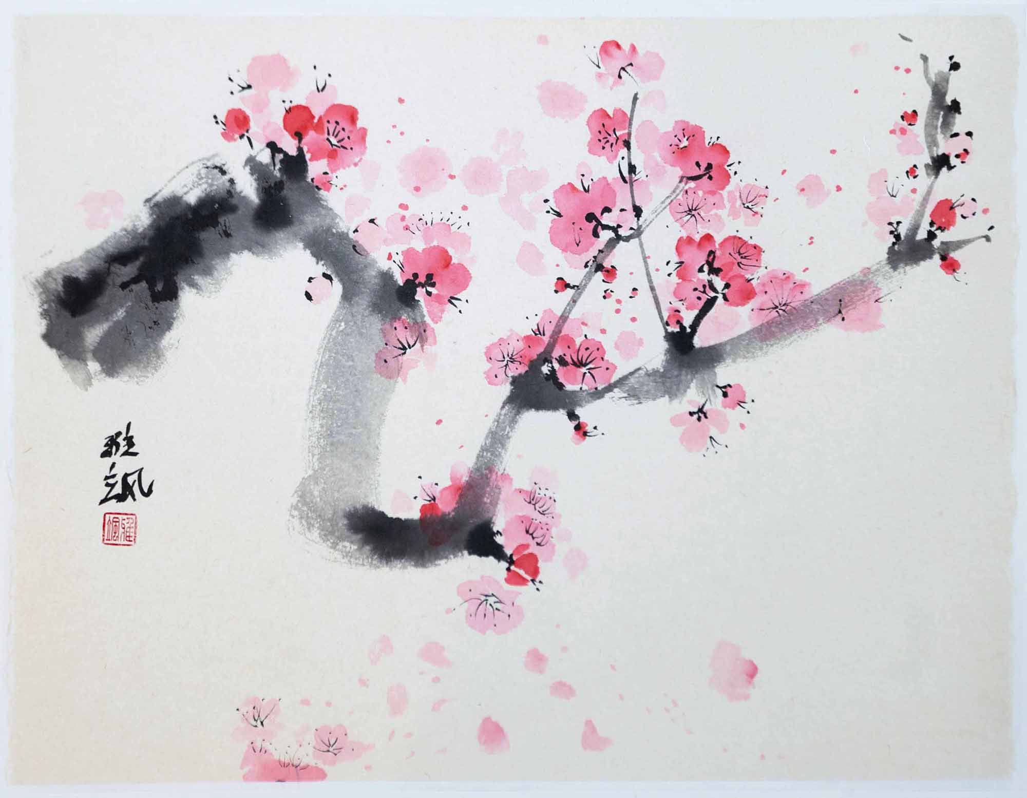 Vibrant Pink Cherry Blossom Painting Original Ink and Watercolours on ...
