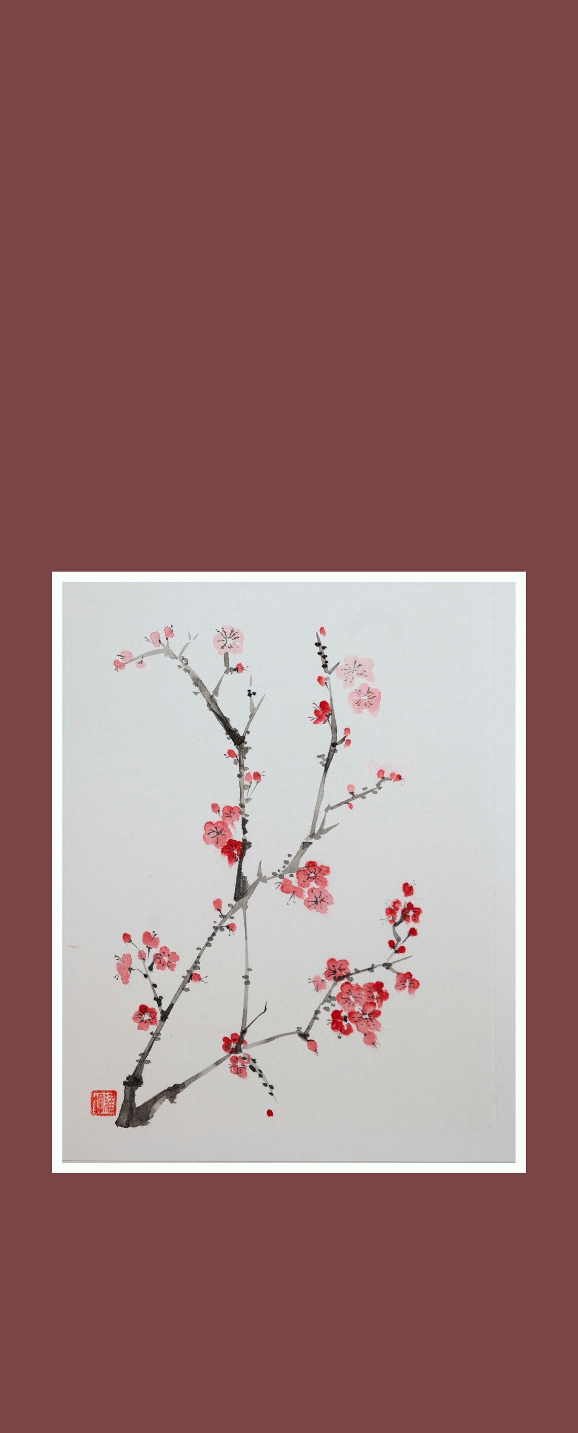 Bright Pink Cherry Blossom Original Sumi-e Painting. Ink and ...