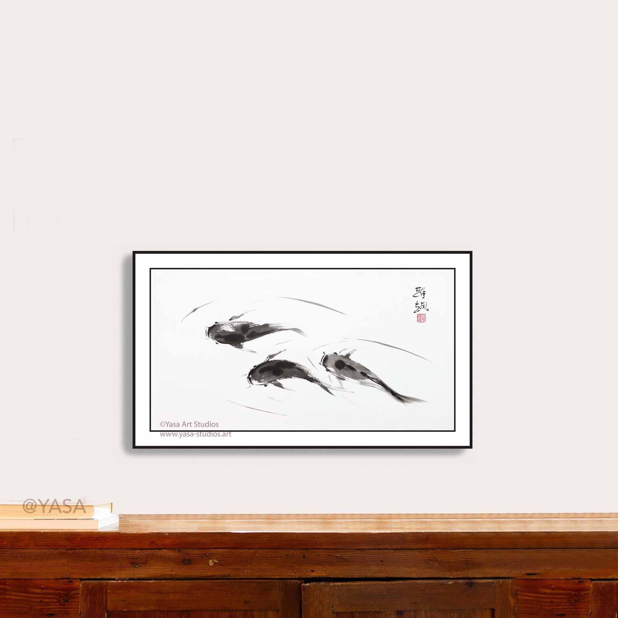Koi Fish Sumi-e: Ink on Rice Paper, Original Painting - Etsy