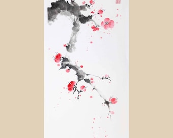 Cherry Blossom Original Painting, Ink and Watercolours on Rice Paper ...