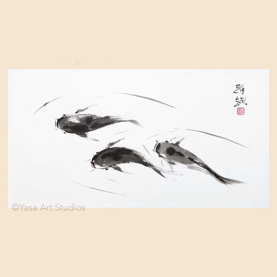 Koi Fish Sumi-e: Ink on Rice Paper, Original Painting - Etsy
