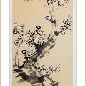 Cherry Blossom Sumi-e Painting - Japanese Sakura Art - Ink Watercolor ...