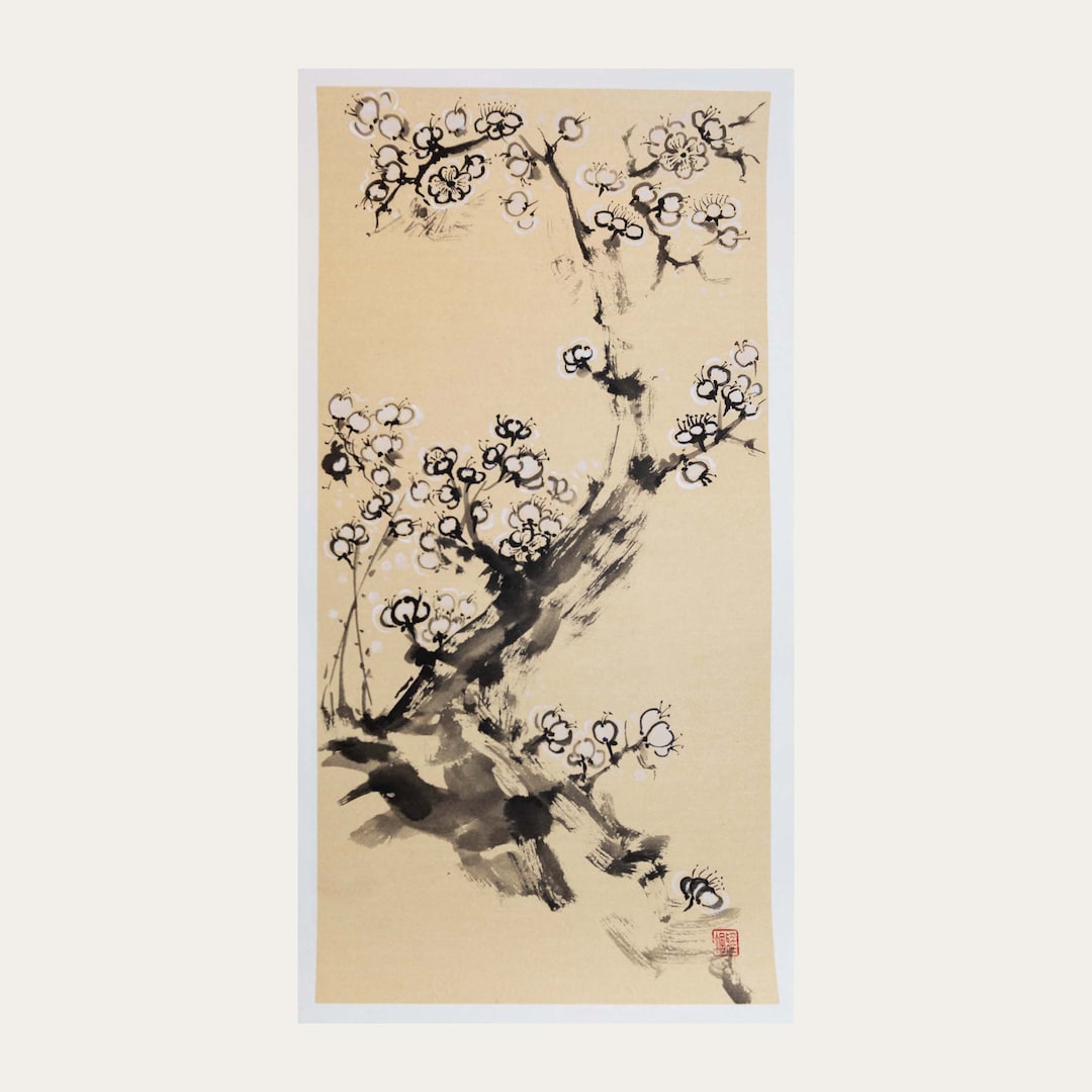 Cherry Blossom Sumi-e Painting – Japanese Sakura, Ink on Rice Paper - Etsy