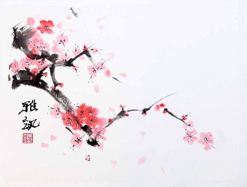 Cherry Blossoms Original Artwork, Ink and Watercolours on Rice Paper ...