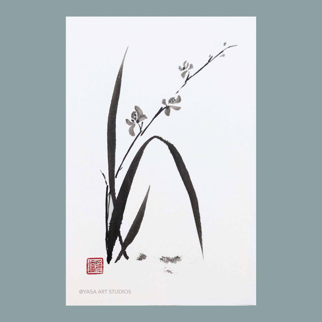 Orchid Original Sumi-e Painting. Ink on Rice Paper. Unframed Japanese ...