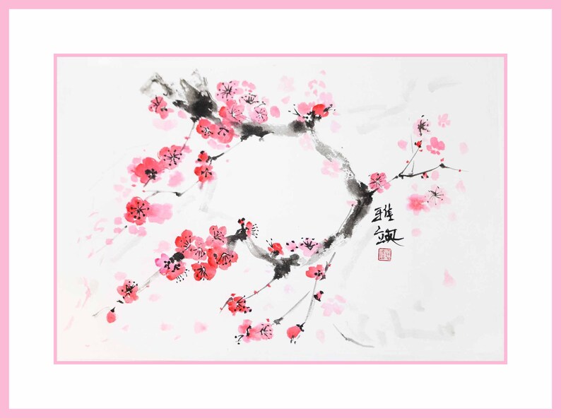 Cherry Blossoms Large Original Painting – Ink and Watercolours on Rice ...
