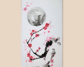 Cherry Blossom Original Painting, Ink and Watercolours on Rice Paper ...
