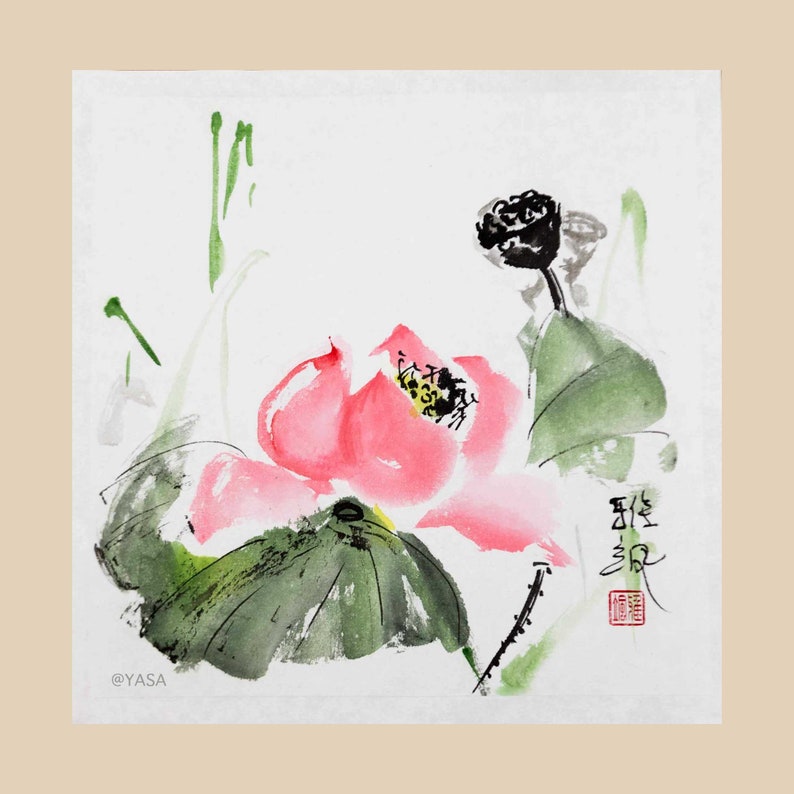 Lotus Flowers Original Painting, Ink and Watercolours on Rice Paper ...