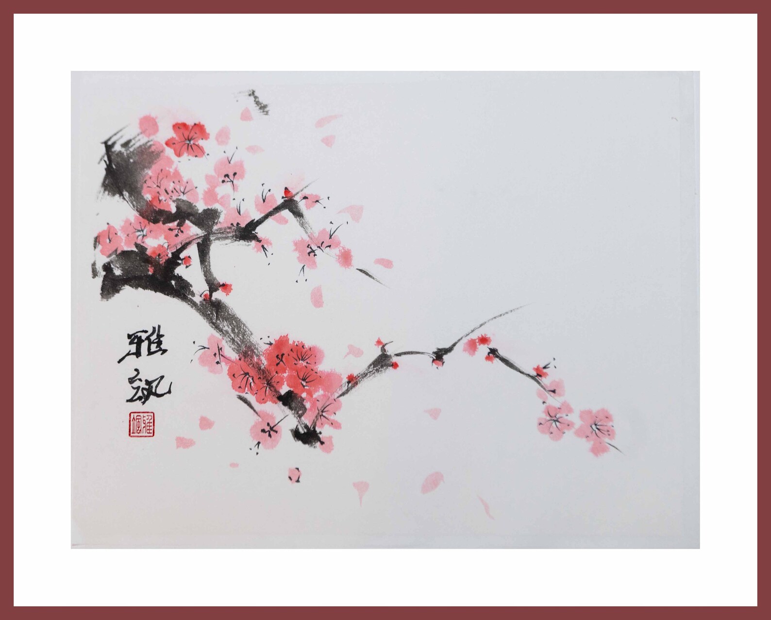 Cherry Blossoms Original Artwork, Ink and Watercolours on Rice Paper ...
