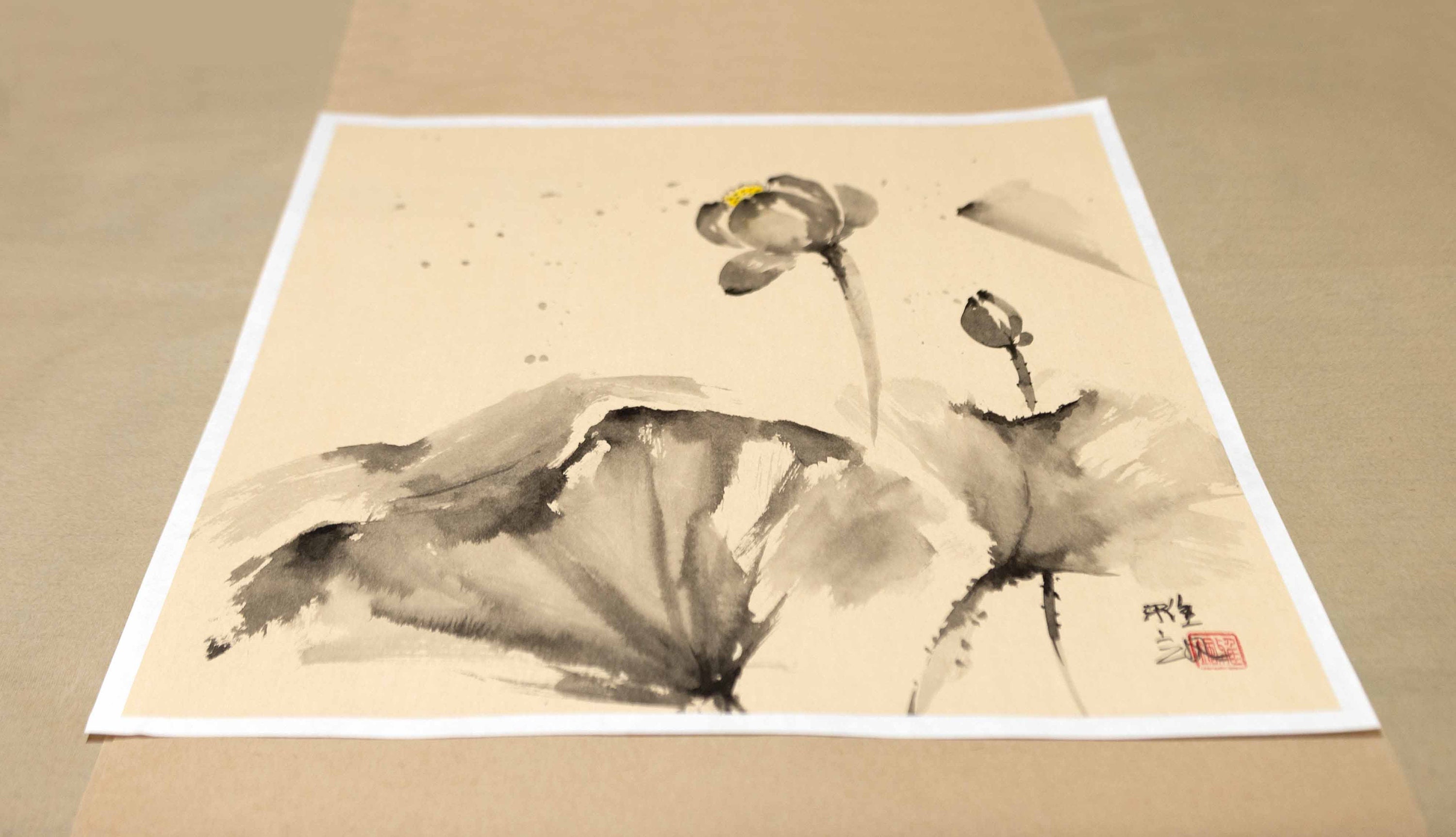 Lotus Flower Sumi-e Painting: Japanese Ink Art on Rice Paper - Etsy