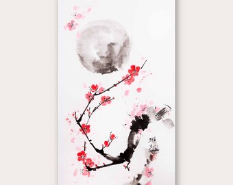Cherry Blossom Original Painting, Ink and Watercolours on Rice Paper ...