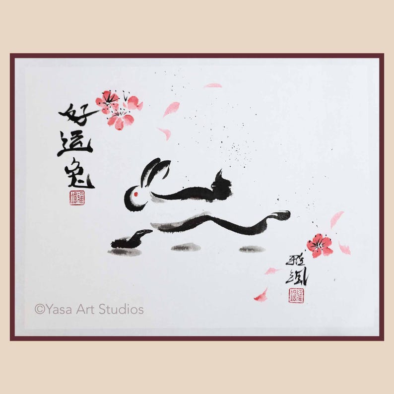 Running Hare - Original Sumi-e Painting With Calligraphy - Chinese ...