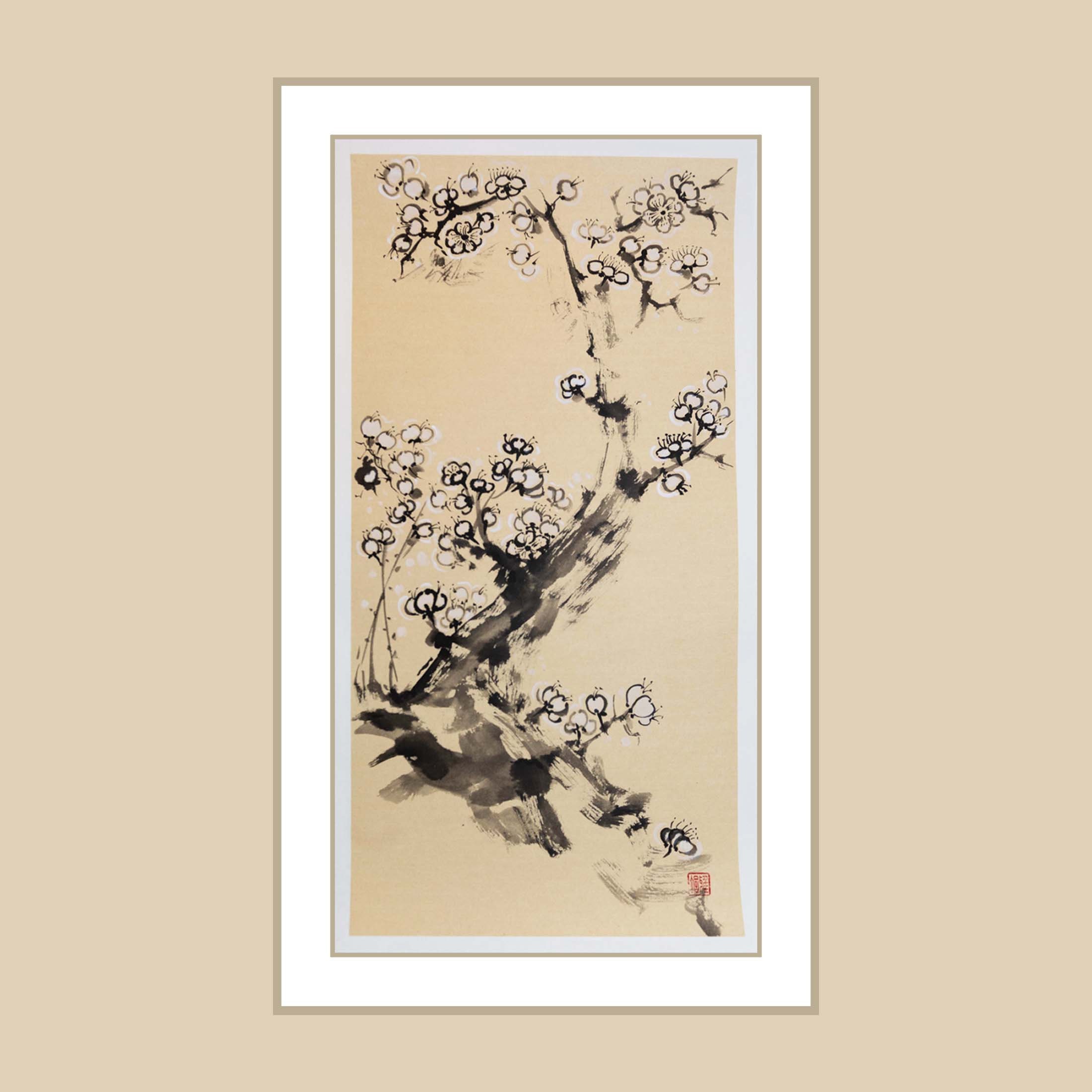 Cherry Blossom Sumi-e Painting – Japanese Sakura, Ink on Rice Paper - Etsy