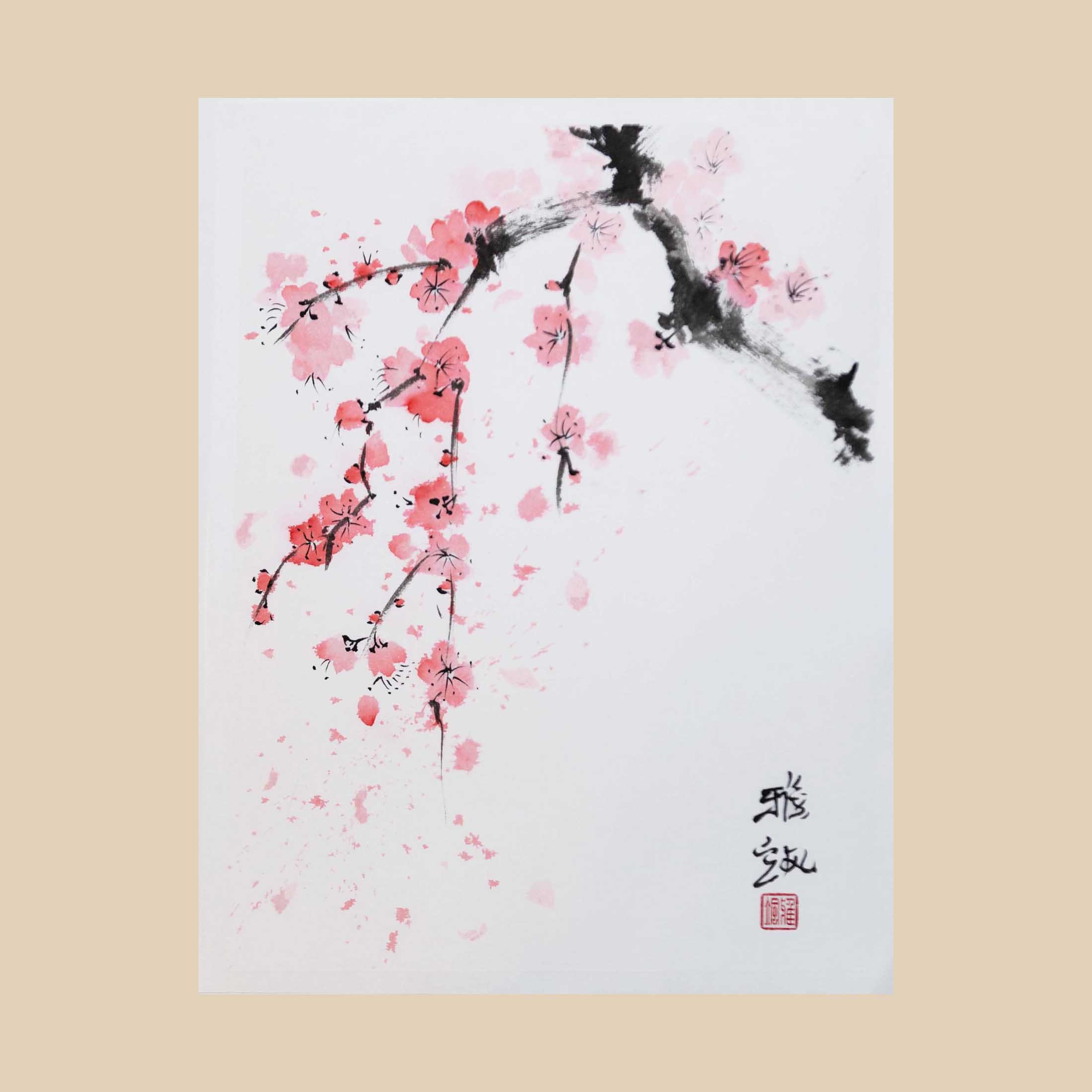 Cherry Blossom Original Painting, Ink and Watercolours on Rice Paper ...