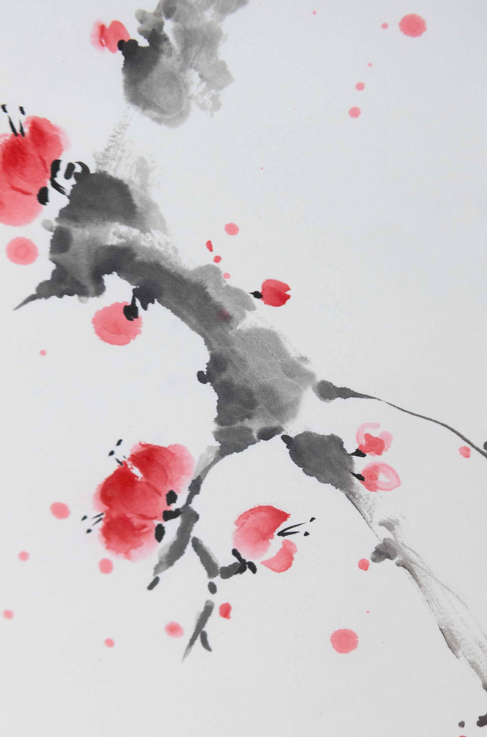 Cherry Blossom Sumi-e Painting Japanese Sakura Art Ink and Watercolor ...