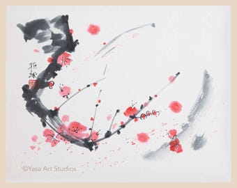 Cherry Blossom Original Painting, Ink and Watercolours on Rice Paper ...