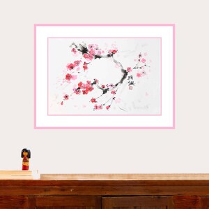 Cherry Blossoms Large Original Painting – Ink and Watercolours on Rice ...