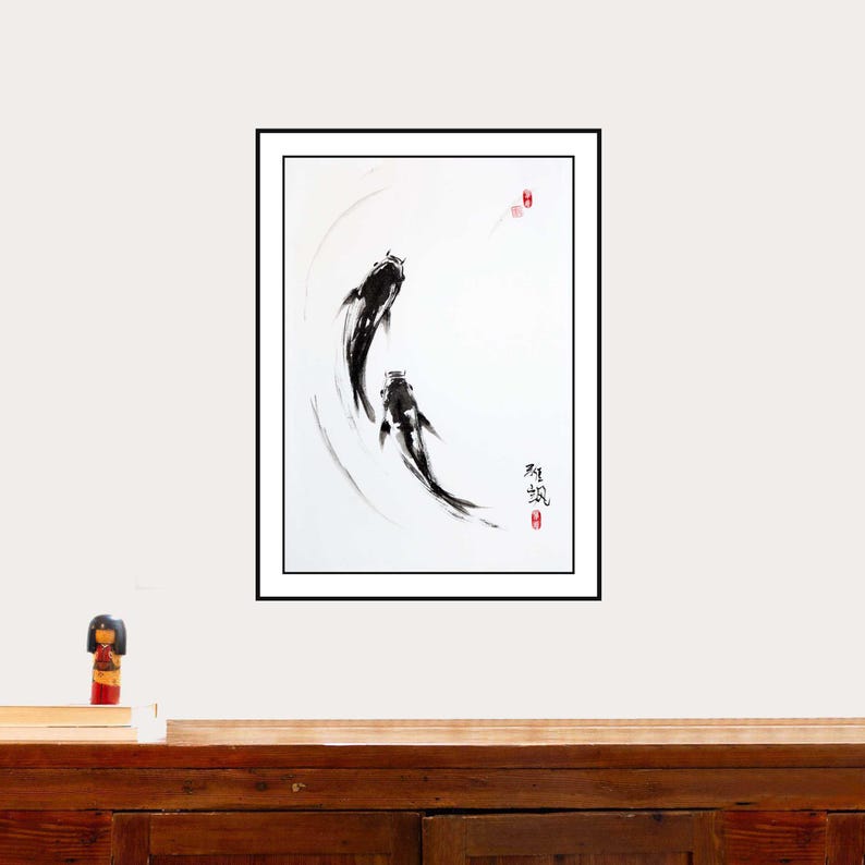 Koi Fish Sumi-e Painting: Original Japanese Ink Art on Rice Paper - Etsy