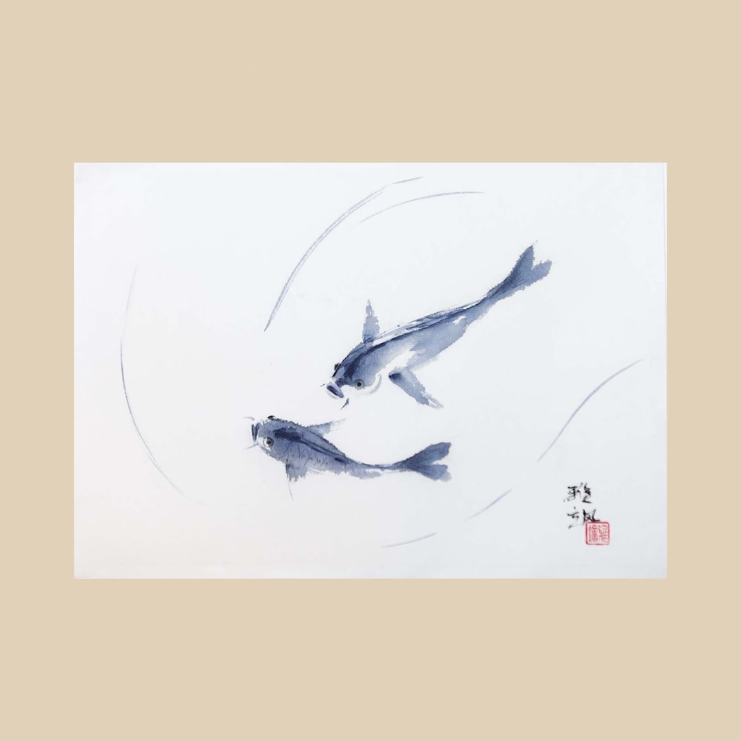 Blue Koi Fish: Original Ink and Watercolour Painting on Rice Paper - Etsy