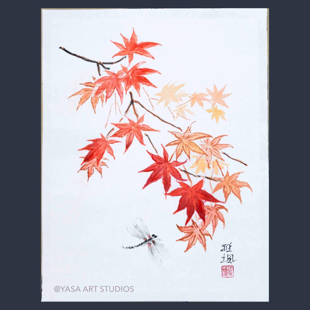 Japanese Maple Painting - Original Ink and Watercolour on Rice Paper, Unframed Sumi-e Wall Art ...