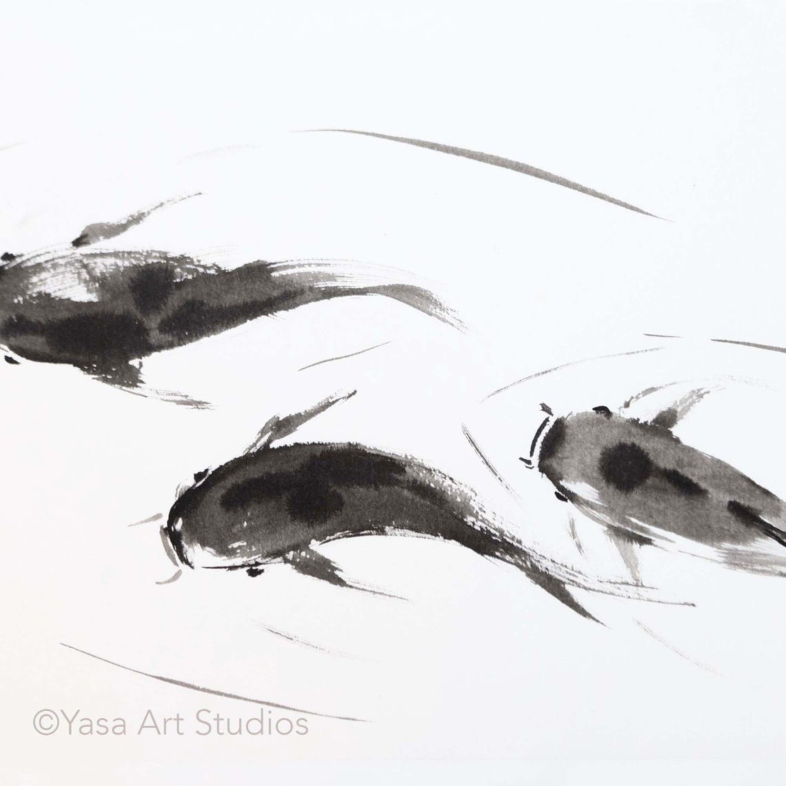 Koi Fish Sumi-e: Ink on Rice Paper, Original Painting - Etsy