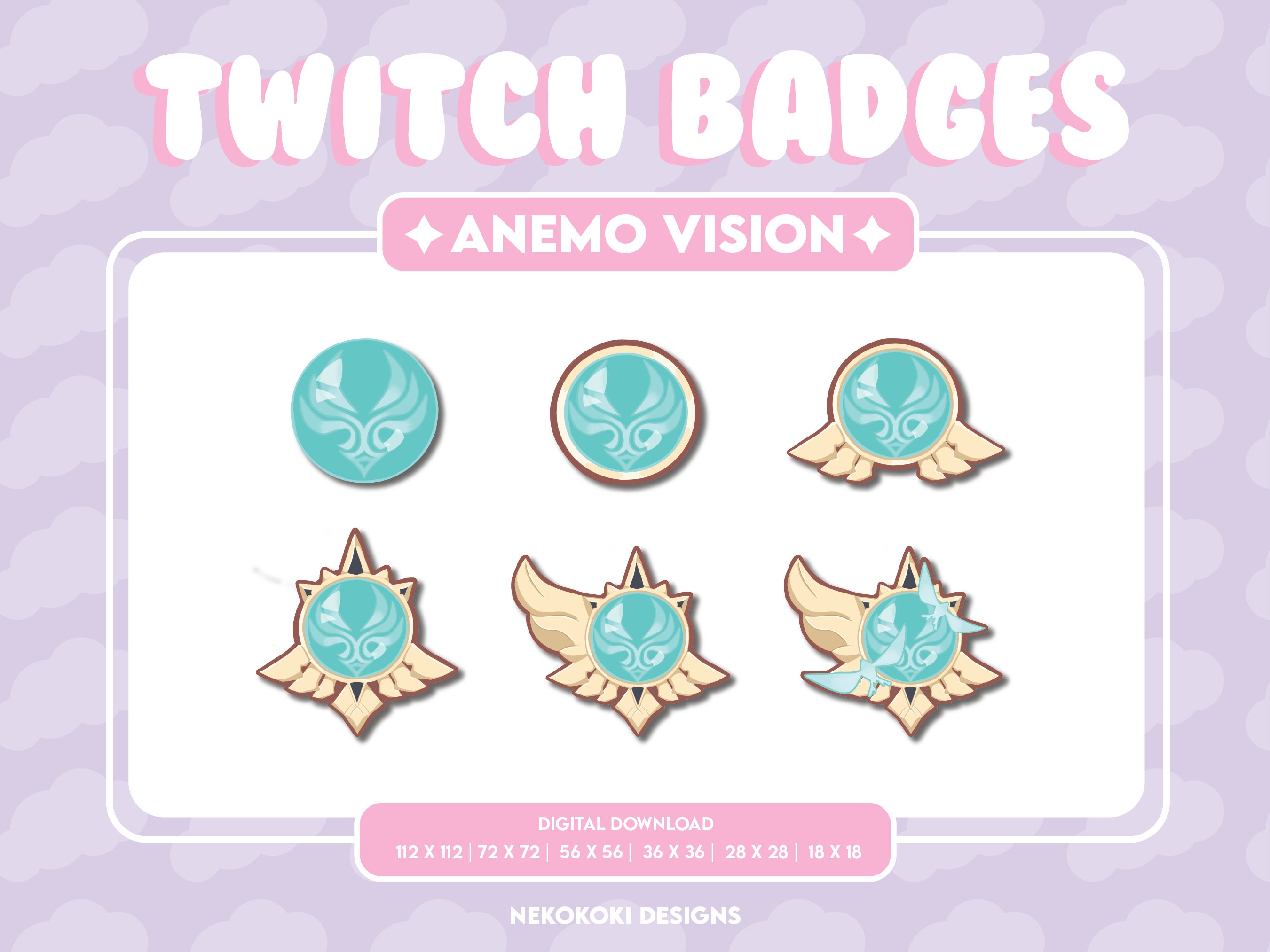 Anemo Vision Twitch Sub/bit Badges (6 Pack) / Cute / Kawaii / Streamer ...