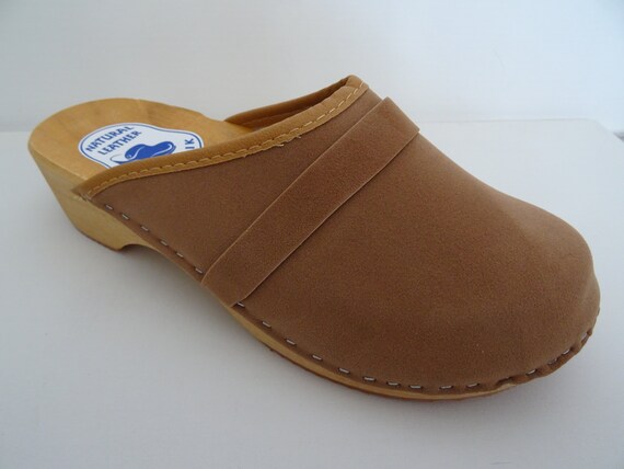 Lithe Brown Velour Leather Clogs Wood Uni Sex - Etsy