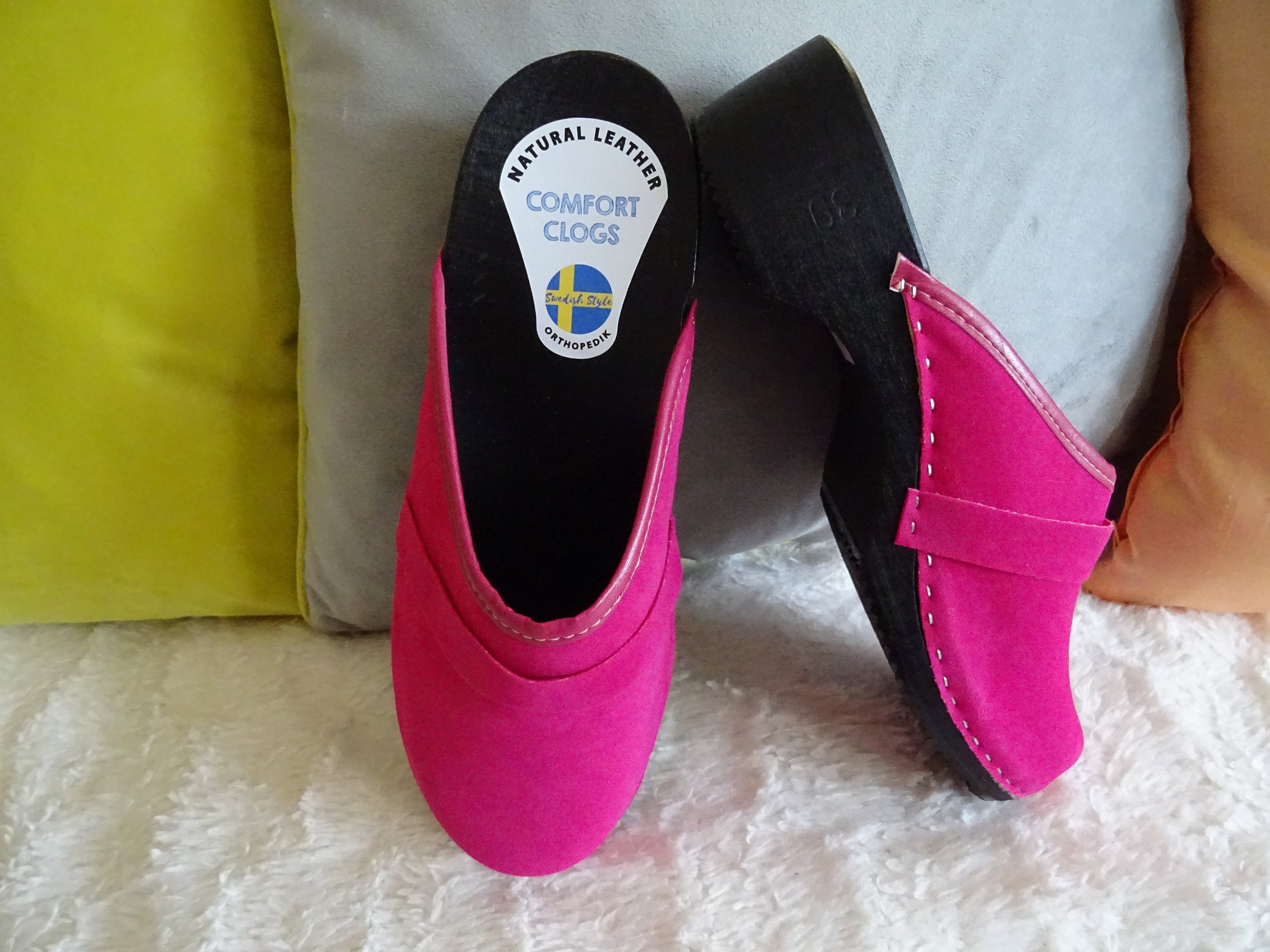 PINK Velour Leather on the Black Sole Clogs Wood Gift: for - Etsy
