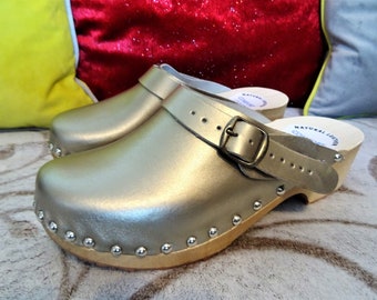 Patent Leather Clogs Gold - Etsy