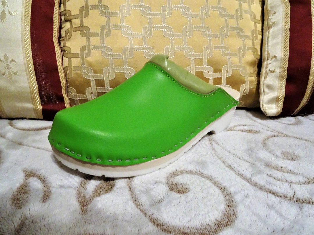 Green Swedish, Danish Style COMFORT Wood/pu Soft Sole Clogs Leather is ...