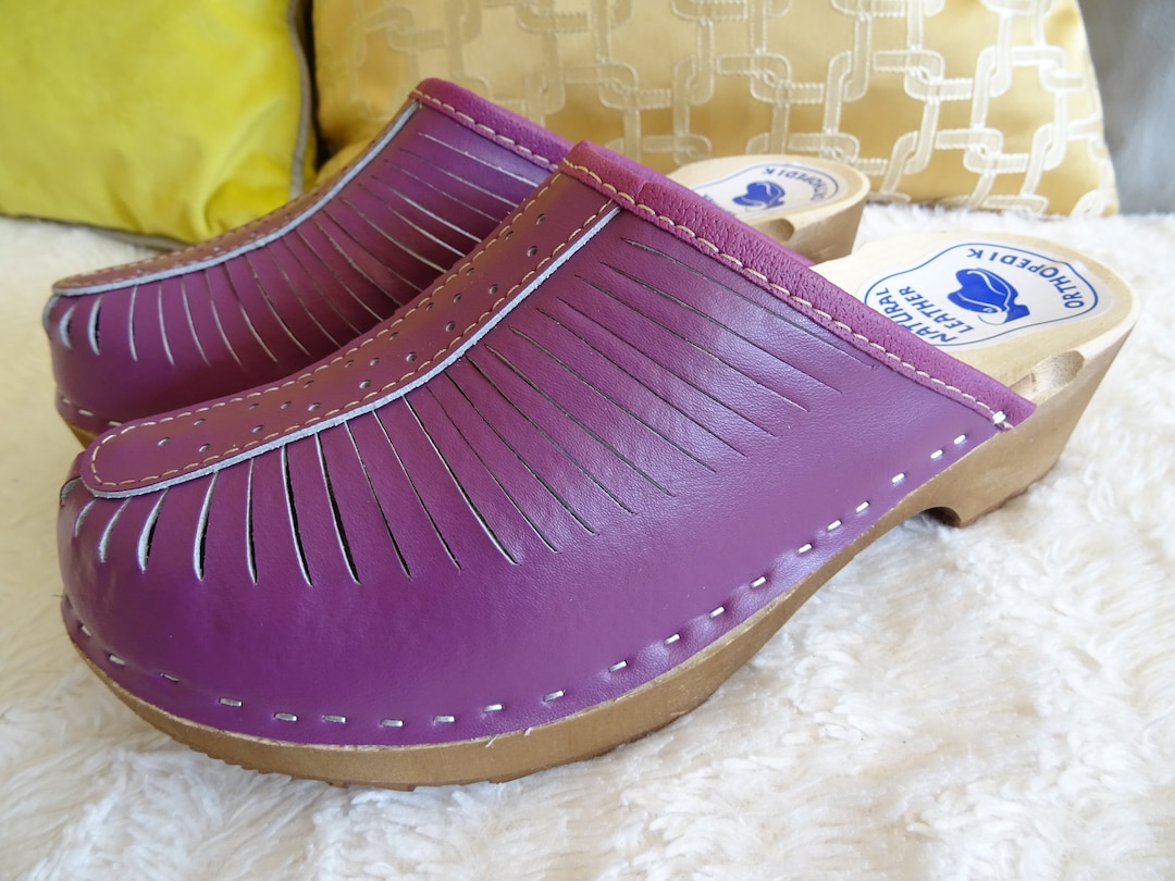 Size EU 37 PURPLE VIOLETT Lila Fiolet Clogs Classic Wooden Open Back ...