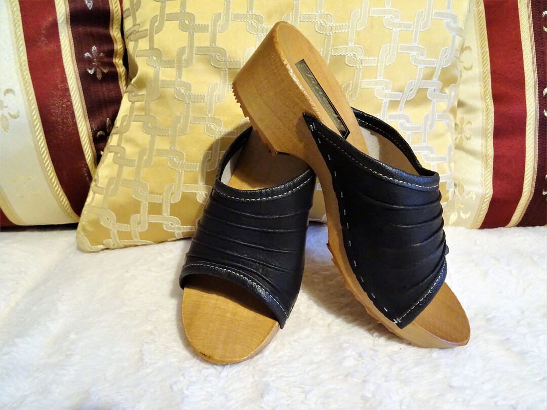 EU Size Black Swedis, Danish Style / Leather Wood Clogs / Handmade ...
